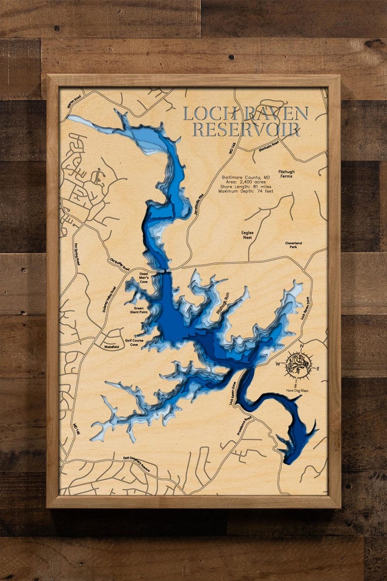 Loch Raven Reservoir 3D Wood Map: Maryland Lake Art - Etsy