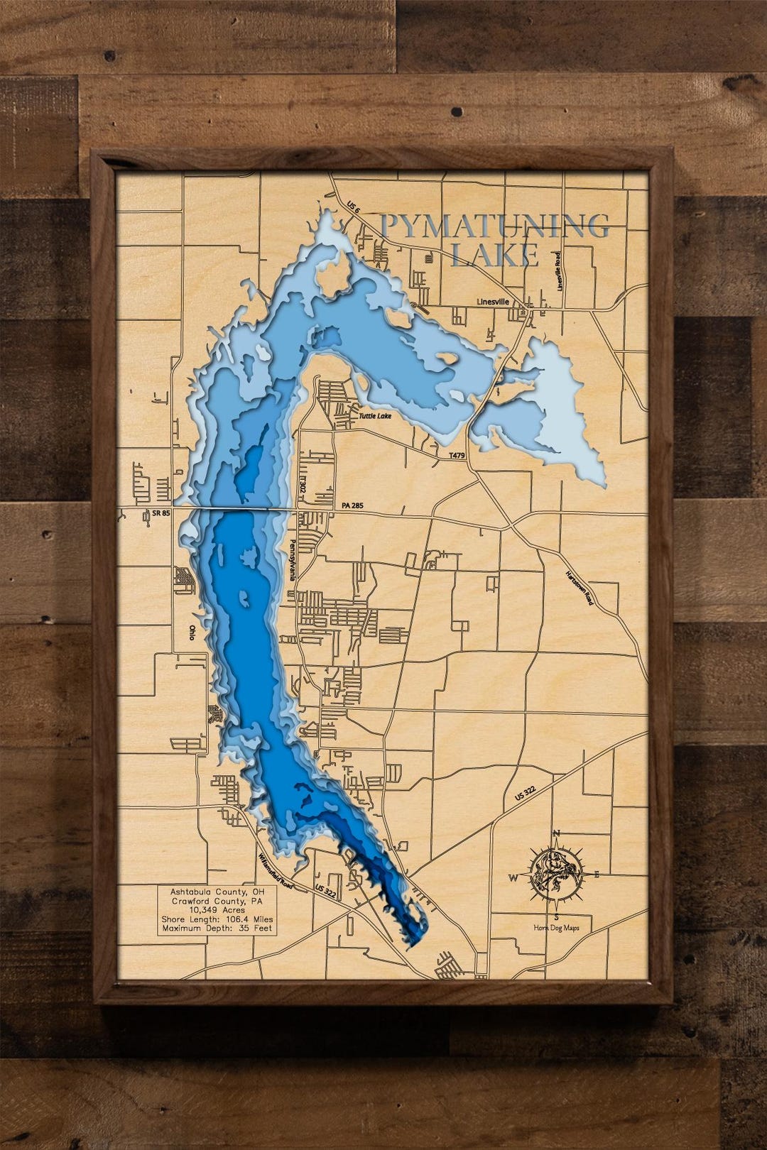 Pymatuning Reservoir 3D Wood Map: Pennsylvania & Ohio Lake Art - Etsy