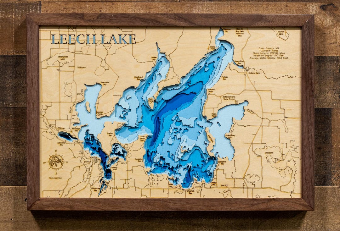 Leech Lake 3D Map - Custom Laser Cut Art - Personalized Minnesota Lake ...