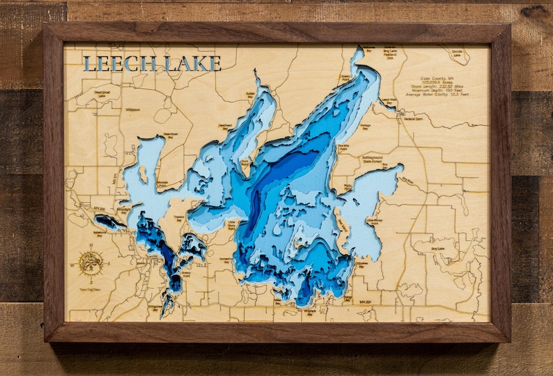 Leech Lake 3D Map - Custom Laser Cut Art - Personalized Minnesota Lake ...