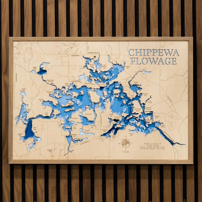 Chippewa Flowage 3D Map - Custom Lake Art - Personalized Laser Cut ...