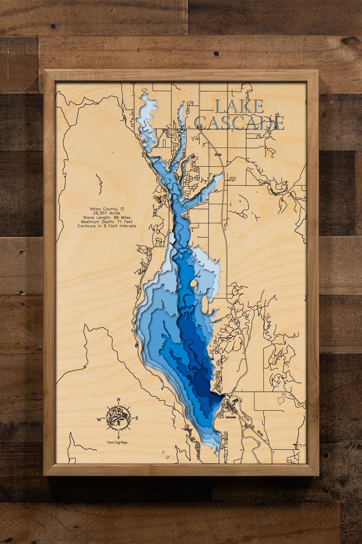 Lake Cascade, Idaho - 3D Wood Map – Custom Lake Art, Bathymetric ...