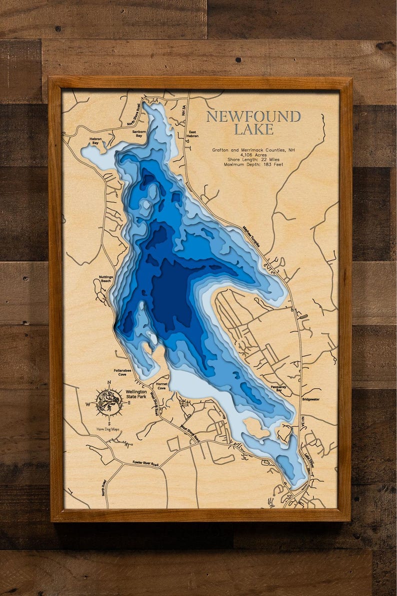 Newfound Lake, New Hampshire 3D Wood Map: Custom Topographic Lake Art ...