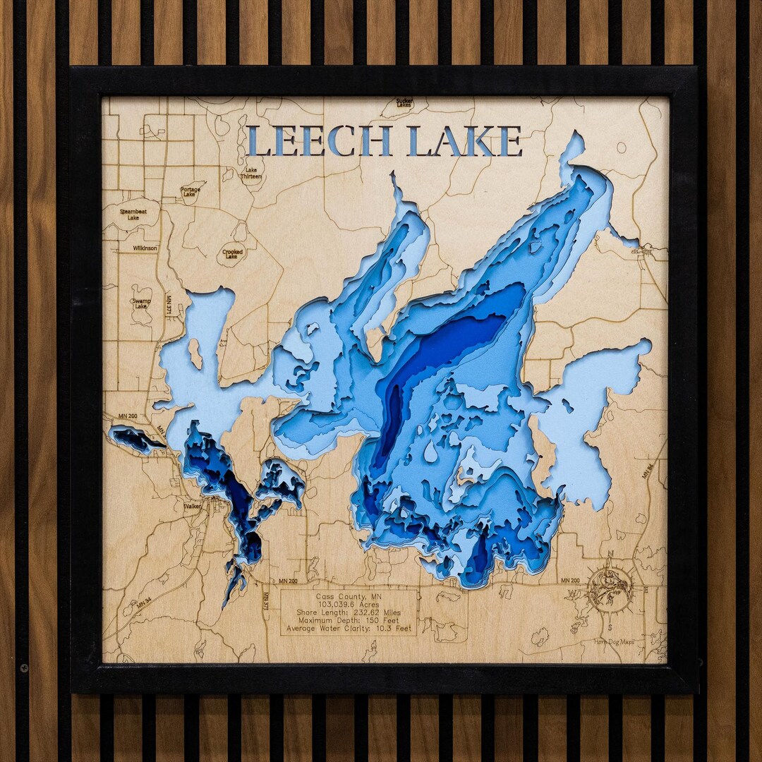 Leech Lake 3D Map Custom Laser Cut Art Personalized Minnesota Lake ...