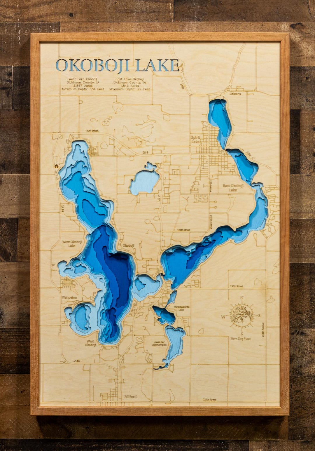Okoboji Lakes Iowa 3D Wood Map: Custom Lake Art Decor - Etsy
