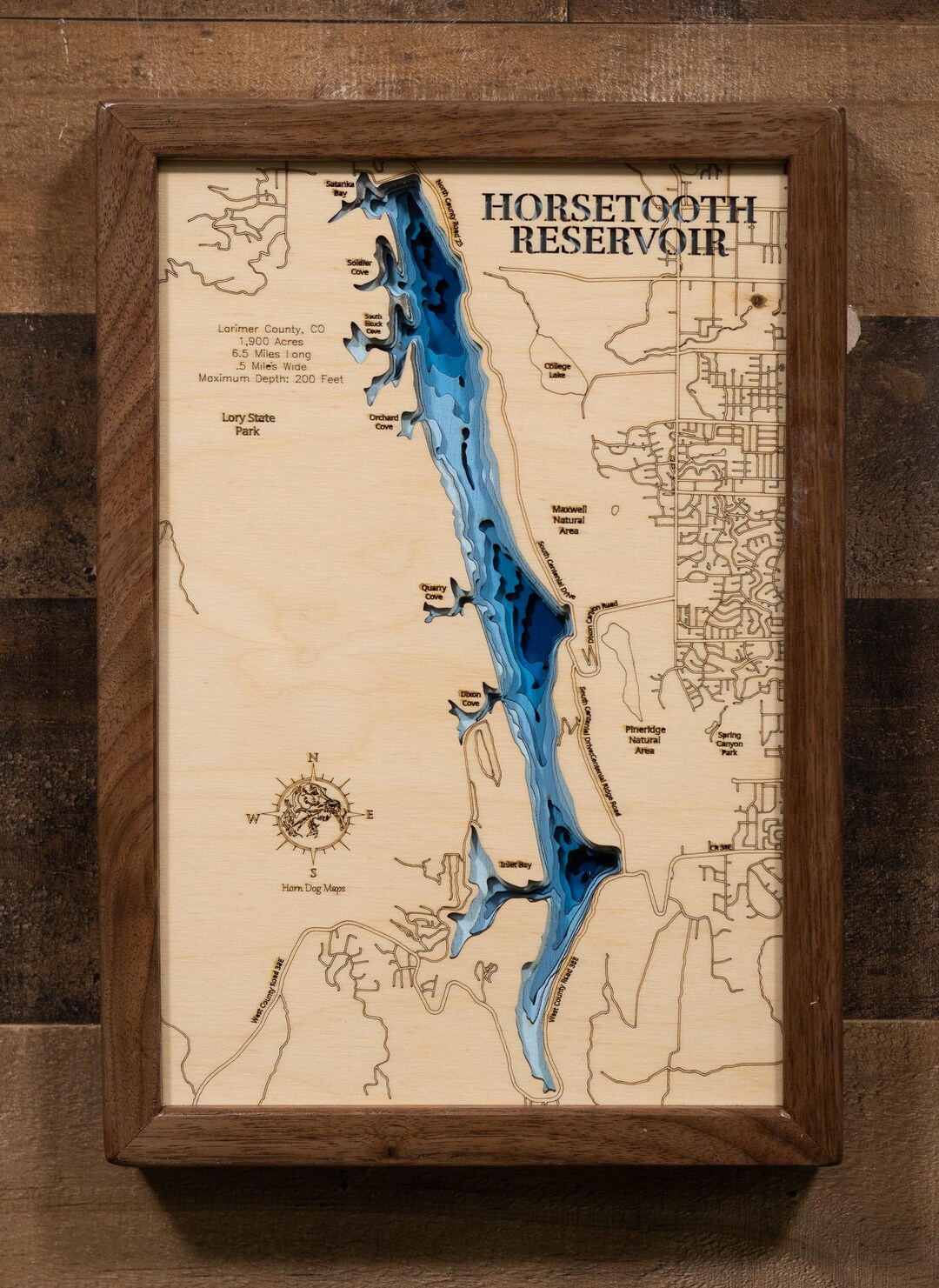 Horsetooth Reservoir 3D Wood Map: Colorado Lake Art - Etsy