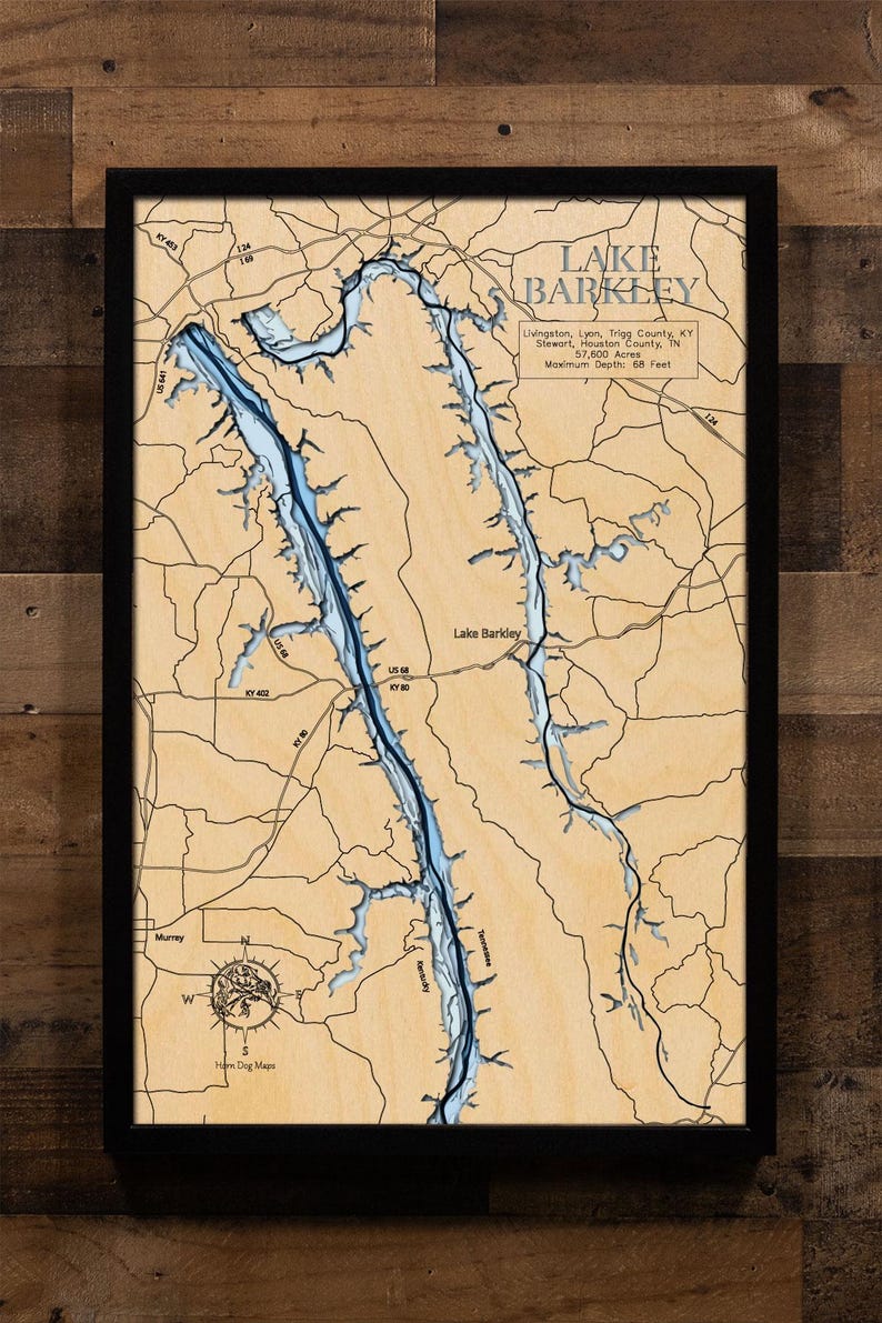 Lake Barkley 3D Wood Map: Kentucky & Tennessee Topographic Art - Etsy