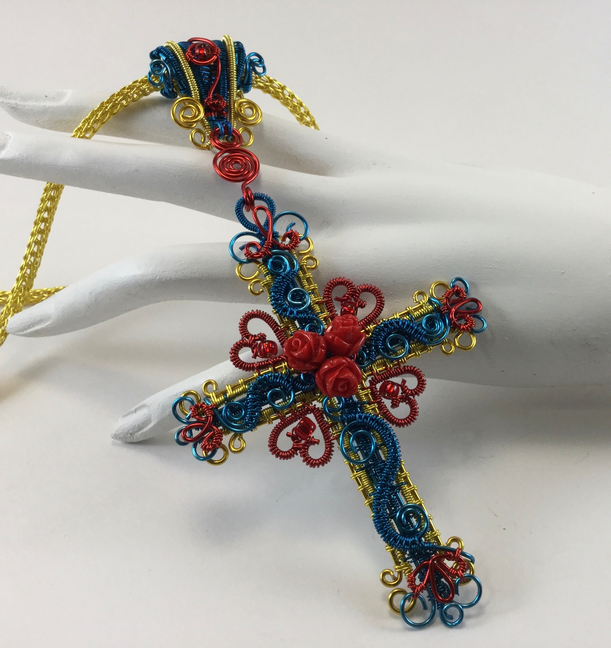 Multicolored Wire Wrapped Cross With Red Blue Yellow Wire in - Etsy