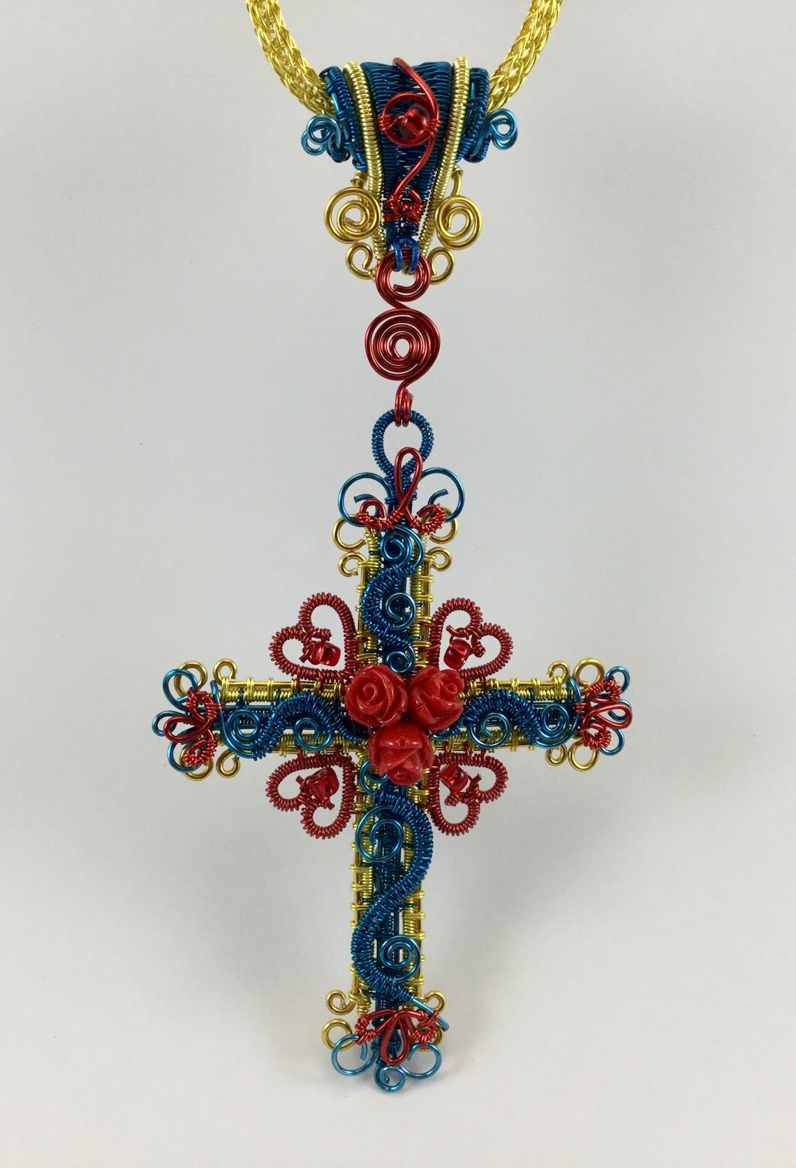 Multicolored Wire Wrapped Cross With Red Blue Yellow Wire in - Etsy