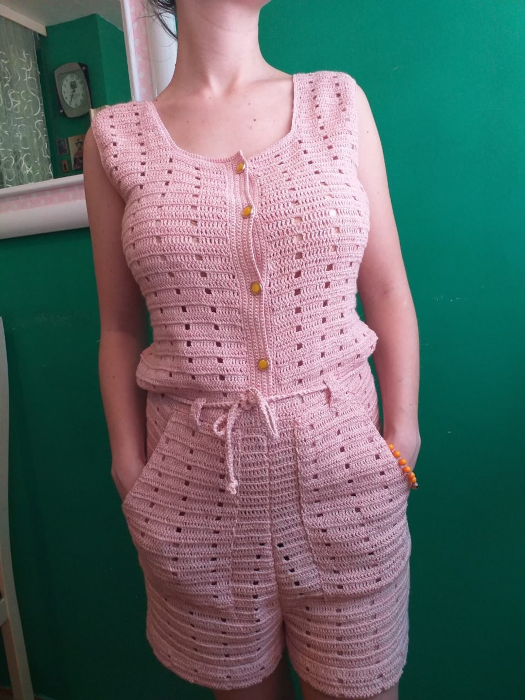 Kniteed Woman Short Jumpsuit, Handmade Crochet Knitted Short Jumpsuit ...