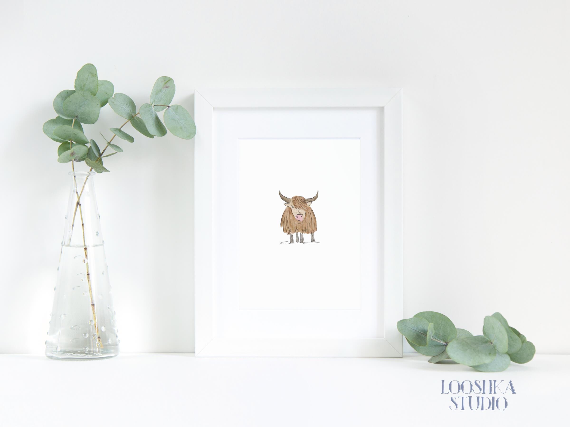 Hand Drawn Watercolor Yak Nursery Art Print, Highland Cow Nursery Wall ...
