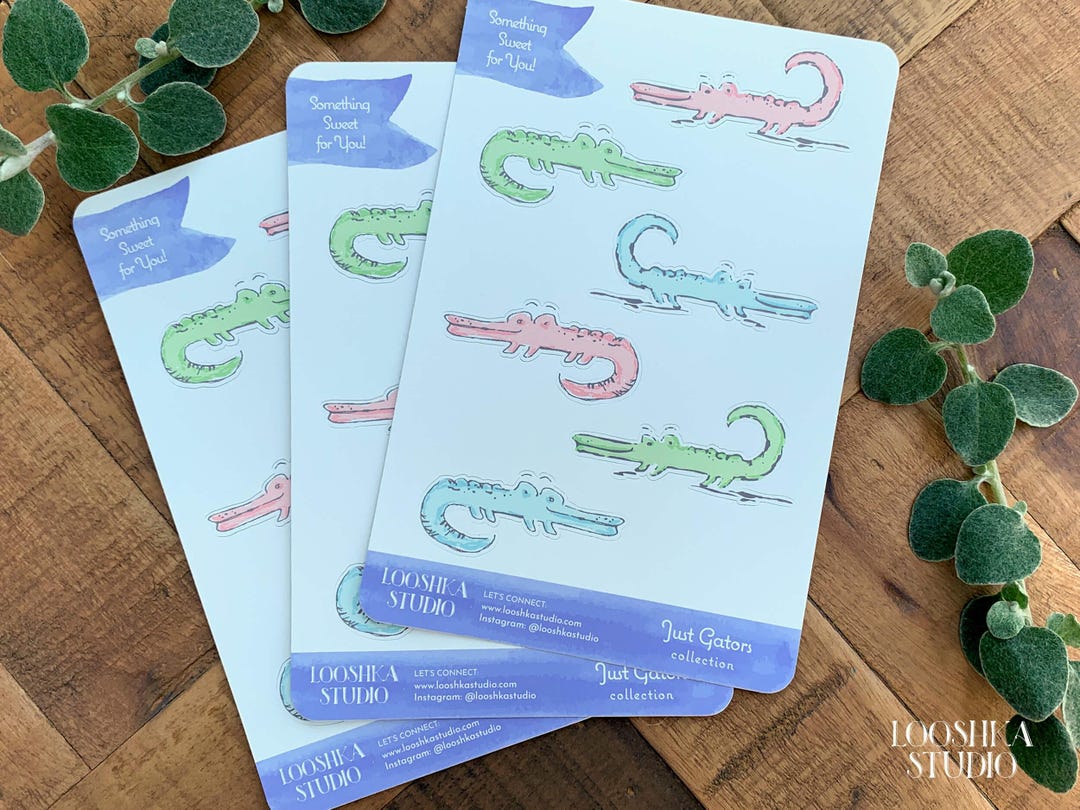 Cute Alligators Sticker Sheet, Pastel Alligator Sticker, Blue Alligator ...