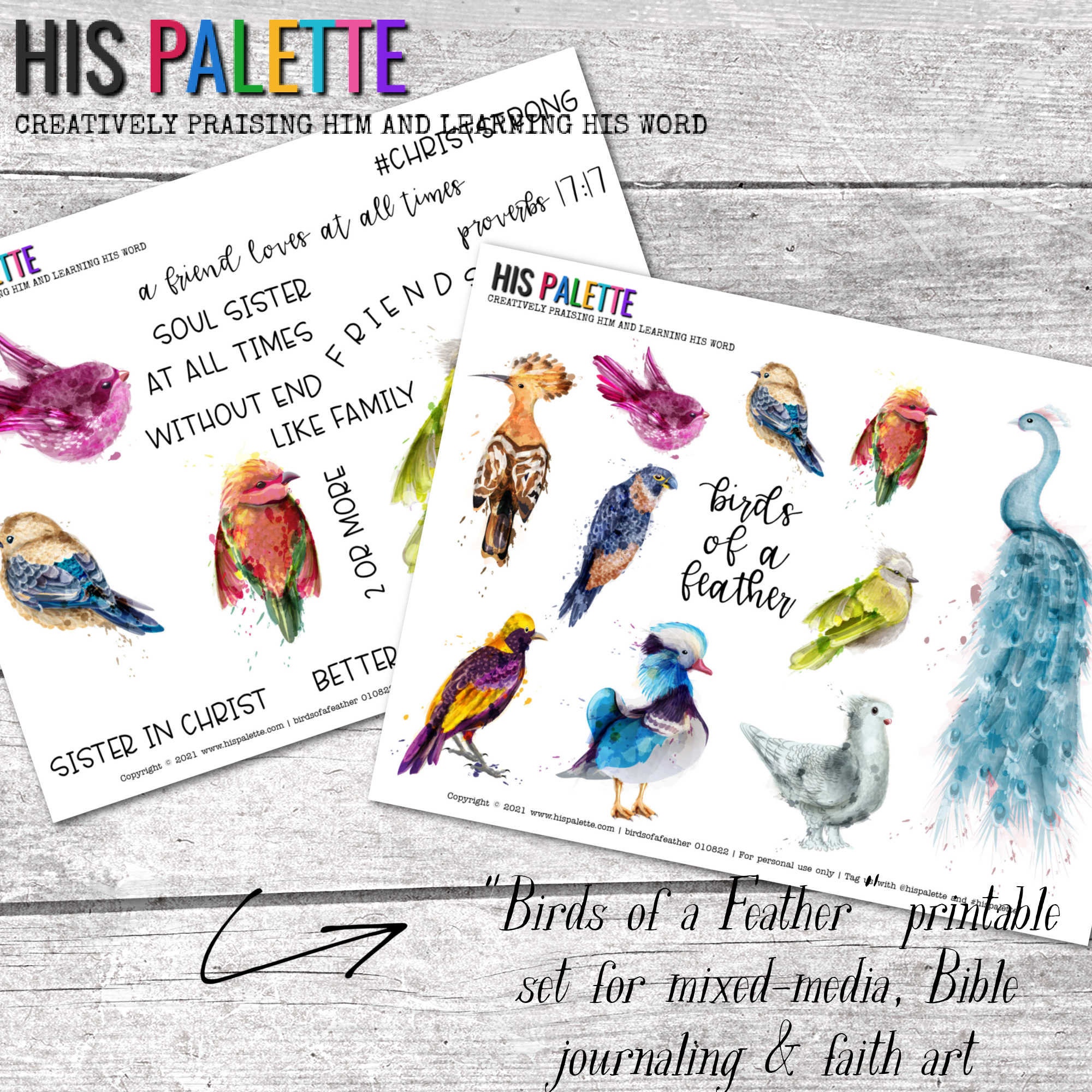 His Palette - "birds of a Feather" Printable for Mixed-media, Bible ...