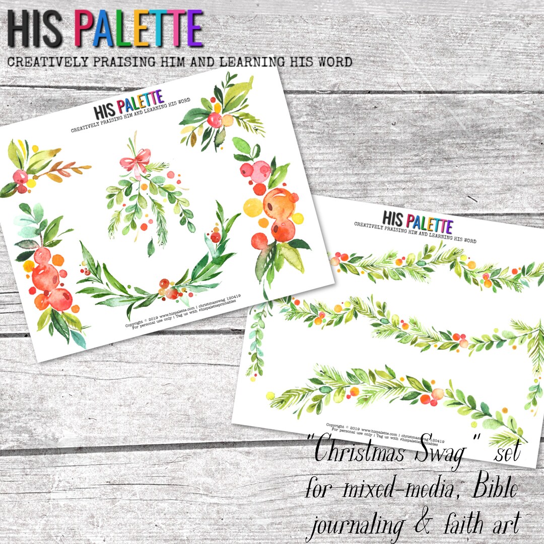 His Palette - "christmas Swag" Printable Set for Mixed-media, Bible ...
