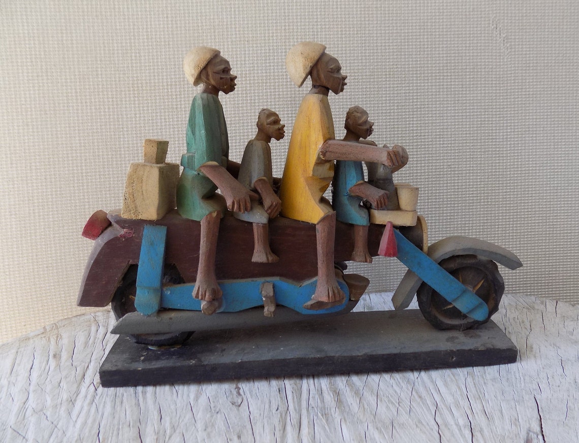 African Wood Sculpture Vintage African Family on Motorbike - Etsy