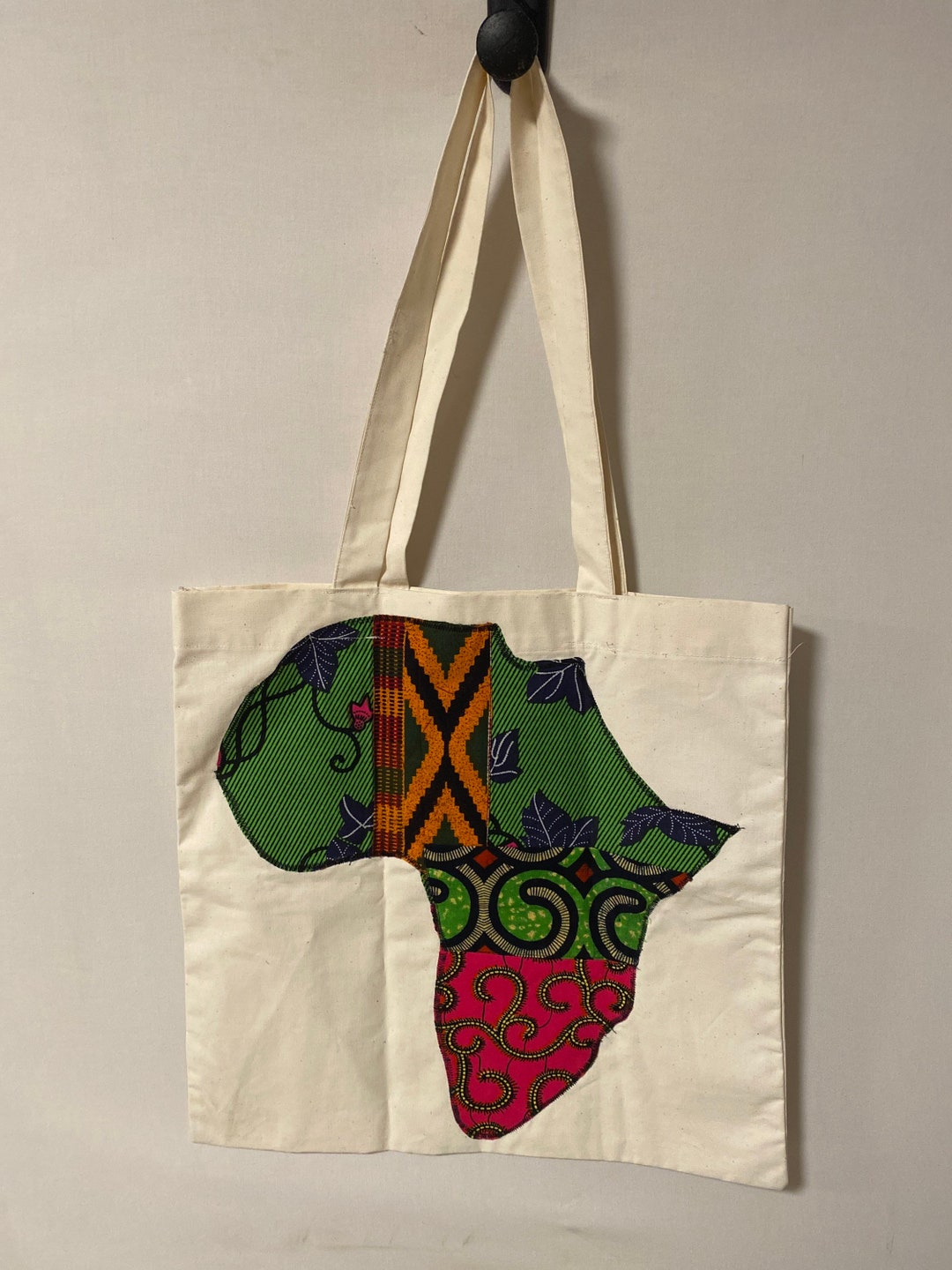 African Print Continent Patchwork Tote Bag: Handmade Cotton Shopper - Etsy