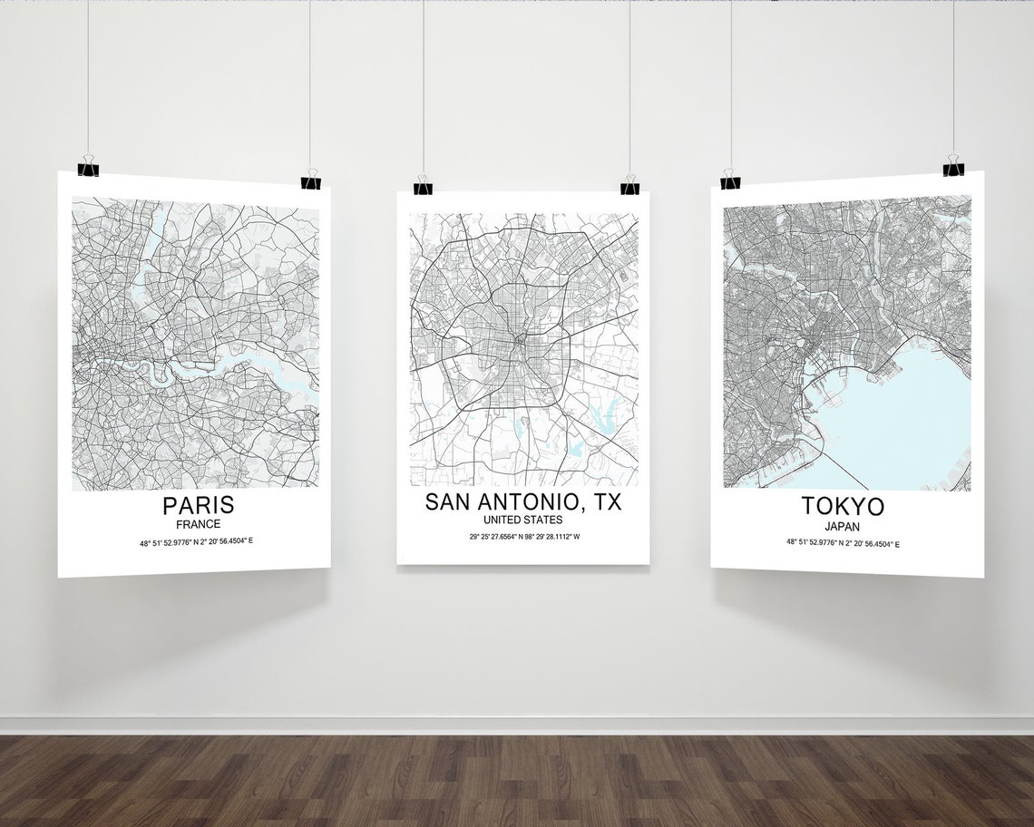 Custom City Maps Personalized Set of Three Map Prints Custom - Etsy