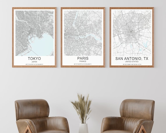 Custom City Maps Personalized Set of Three Map Prints Custom - Etsy
