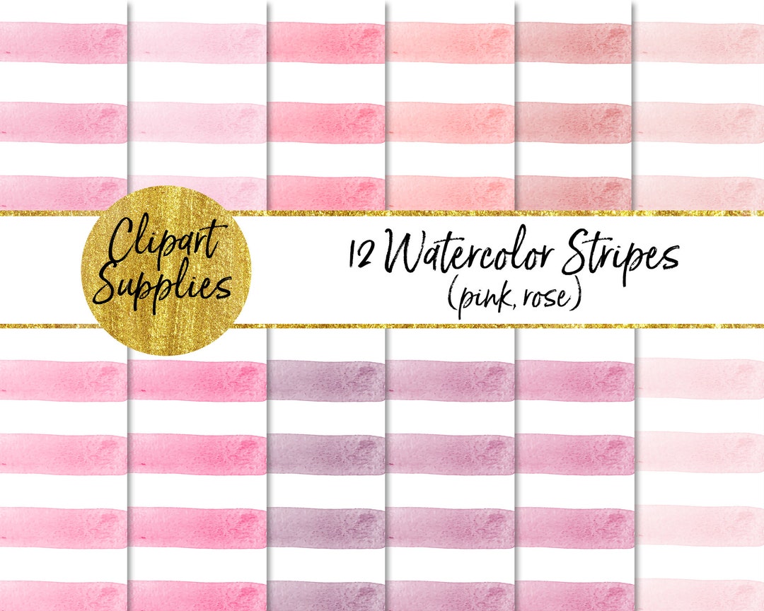 Watercolor Stripes Digital Paper, Rose Digital Paper, Pink Digital ...