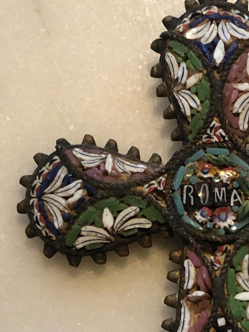 Antique Italian Micro Mosaic Roma Cross Pendant - Etsy