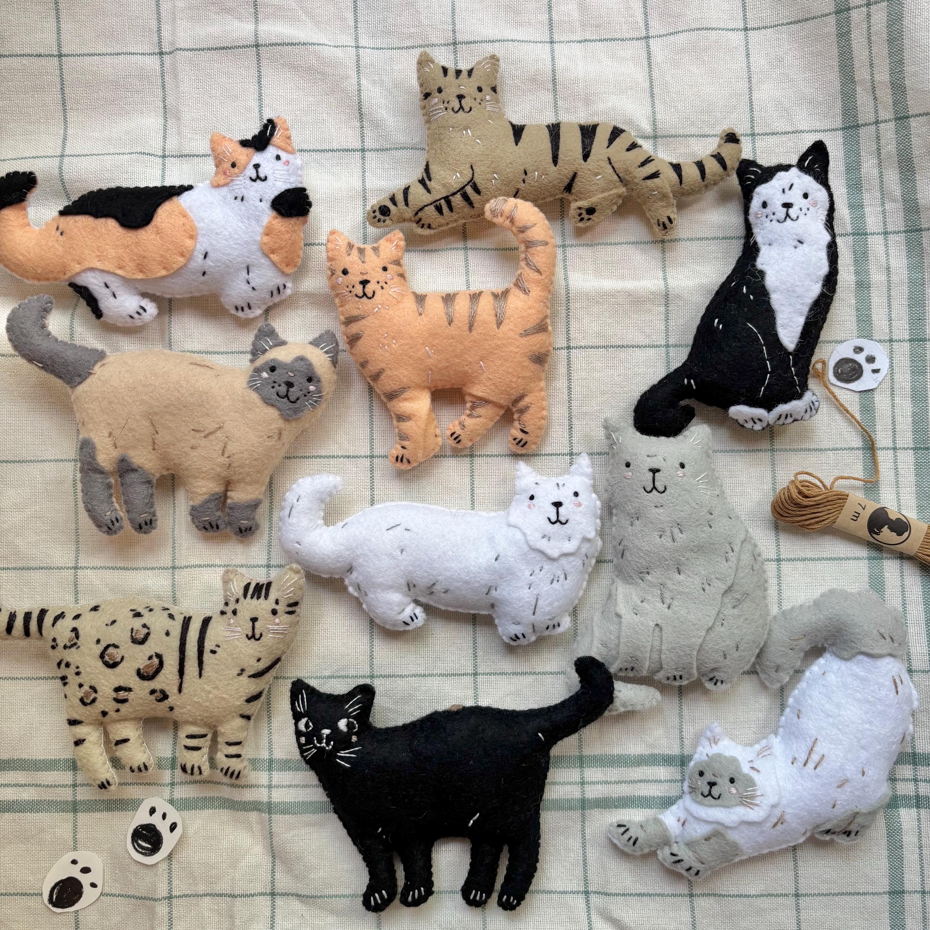 PDF Instructions to Sew Your Own Set of 10 Cats, Diy Felt Cats, Felt ...