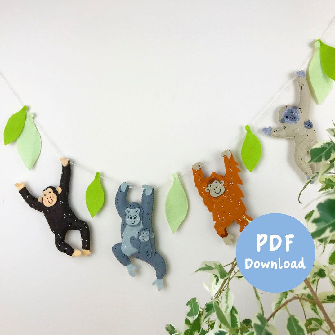 PDF Instructions to Sew Your Own Felt Monkeys Garland, Digital Felt ...