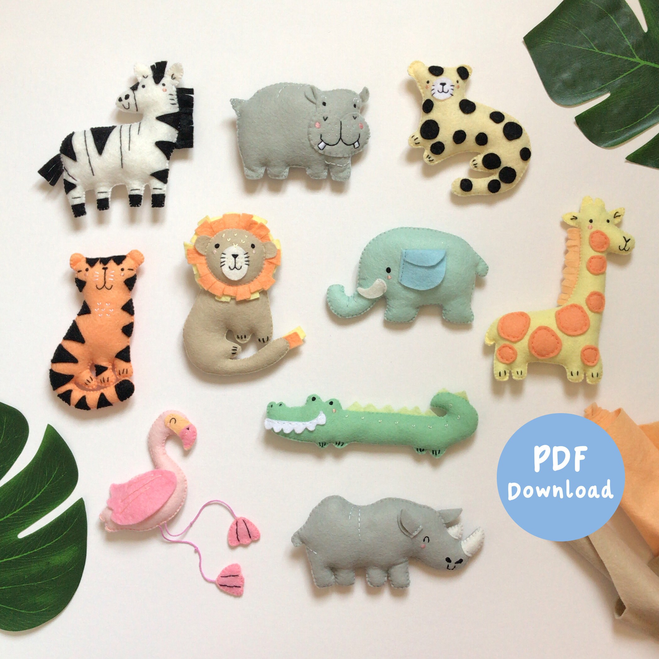 PDF Instructions for 10 Felt Jungle Friends, Felt Plush Sewing Pattern ...