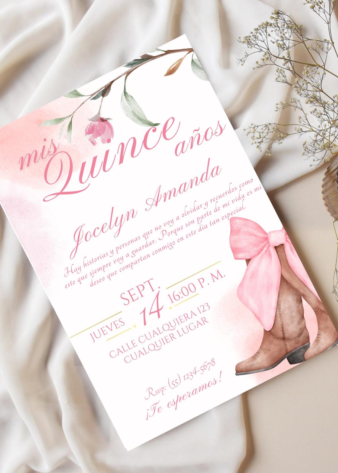 Vaquera Pink Quinceañera Invitation – Digital Download - Etsy