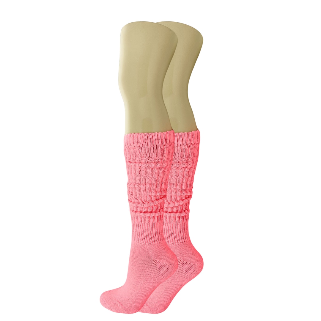Neon Pink Slouch Socks for Women 80's Extra Long Heavy Scrunchie Socks ...