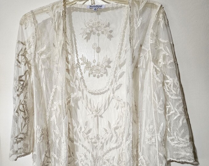 Embroidered Sheer Jacket * Sheer Lace Floral Overlay * Embroidered Mesh ...