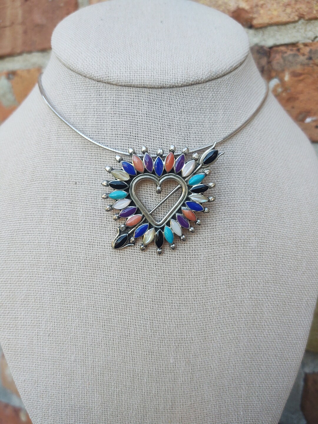 Multi-colored Gemstone Jewelry - Vintage Multi-color Pendant - Heart ...