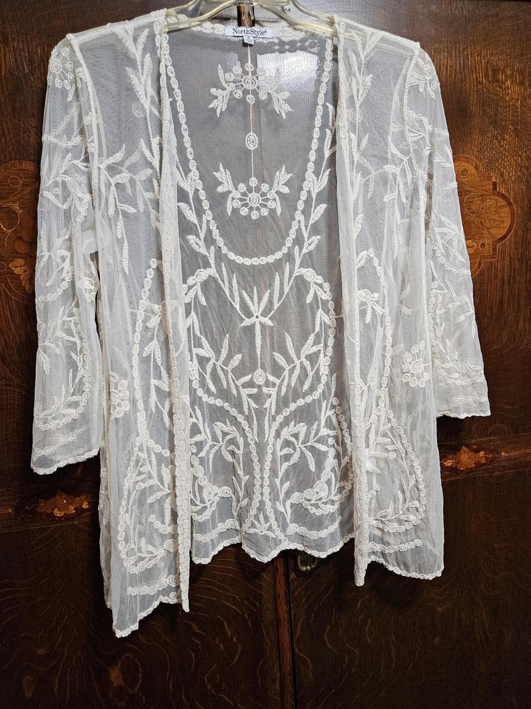 Embroidered Sheer Jacket * Sheer Lace Floral Overlay * Embroidered Mesh ...