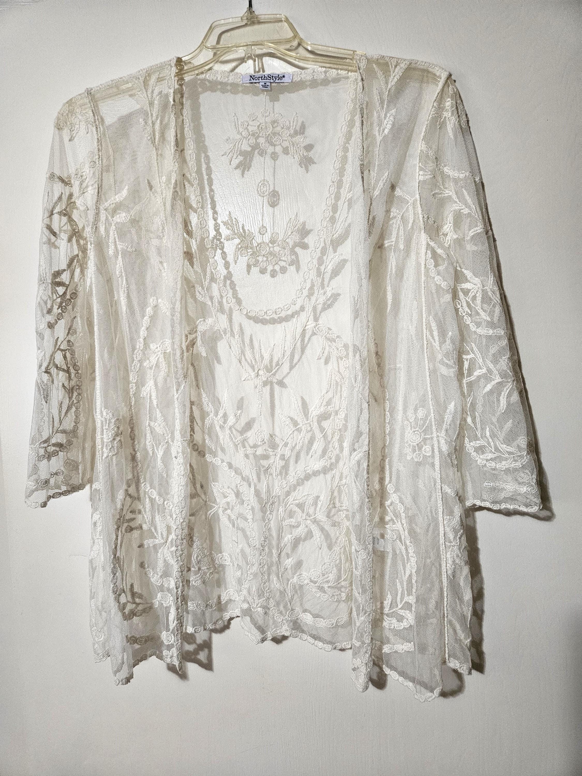Embroidered Sheer Jacket * Sheer Lace Floral Overlay * Embroidered Mesh ...