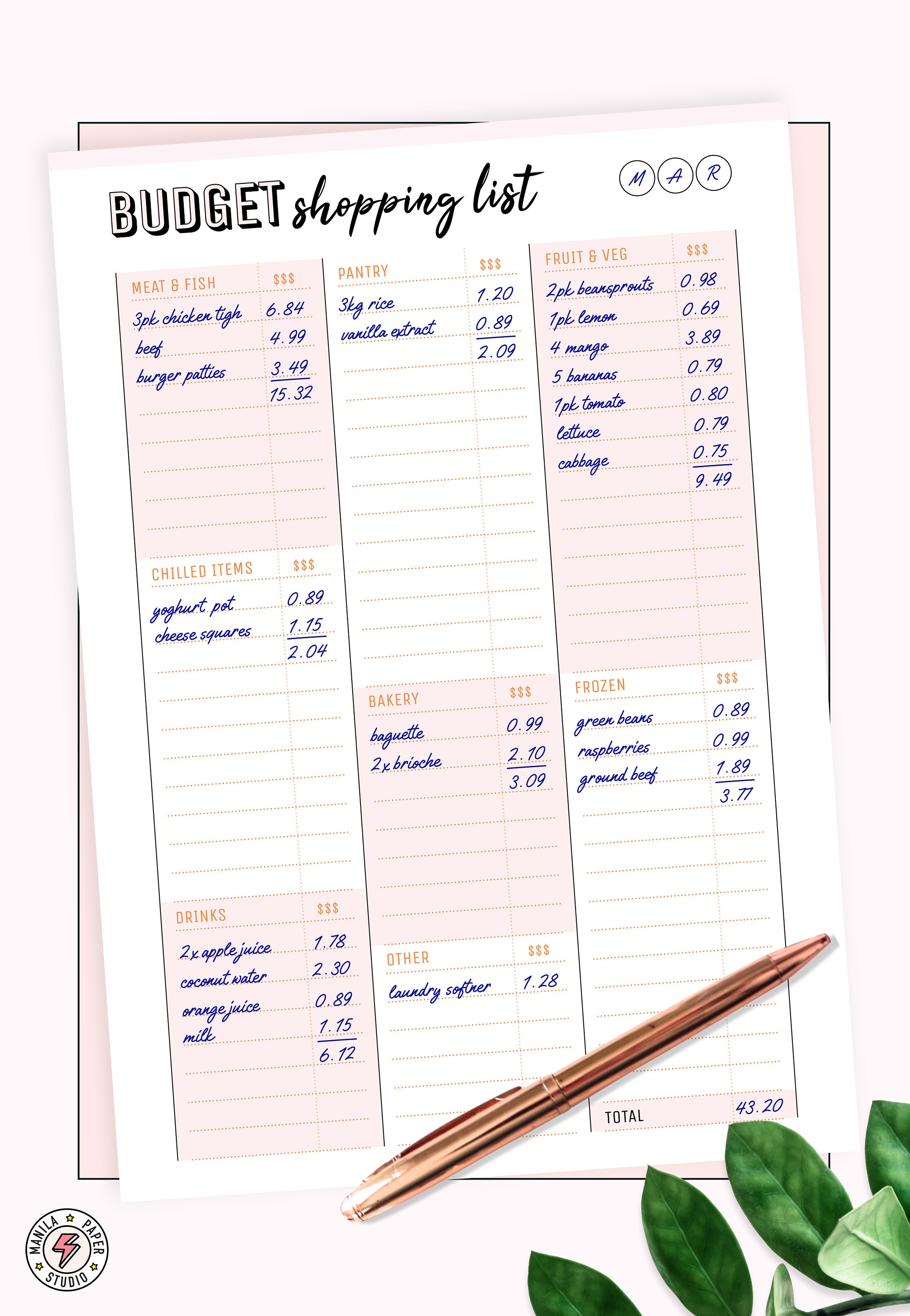 Budget Shopping List Planner Insert Instant Download | Etsy