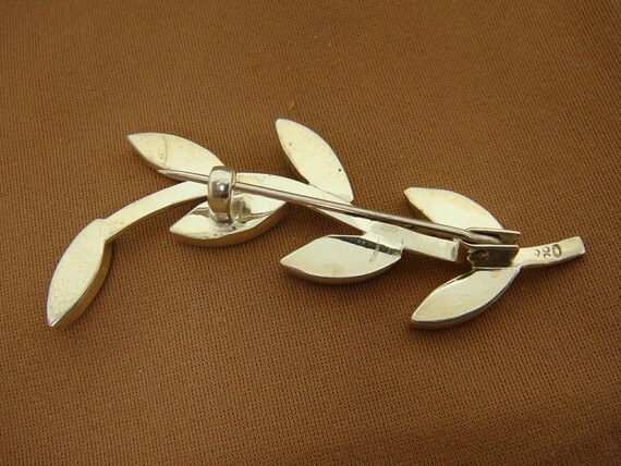 Blue Enamel Olive Tree Branch Pin Vintage Sterling Si… - Gem
