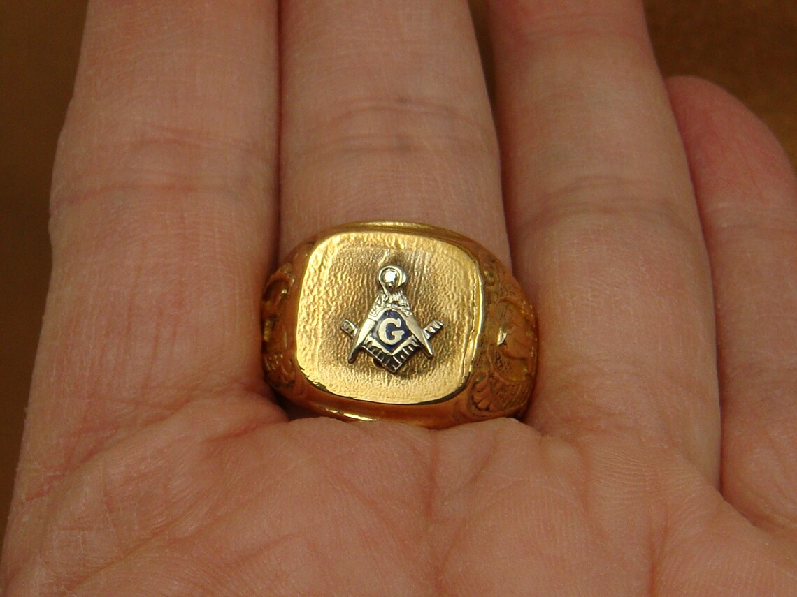 Men's Masonic Freemason Ring With Diamond 10K and 14K Size 10.75 - Etsy