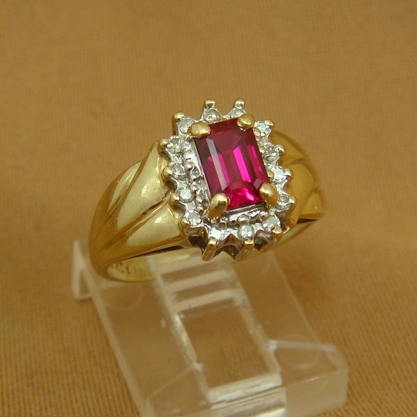 Lab Created Ruby and Diamond Ring - Etsy