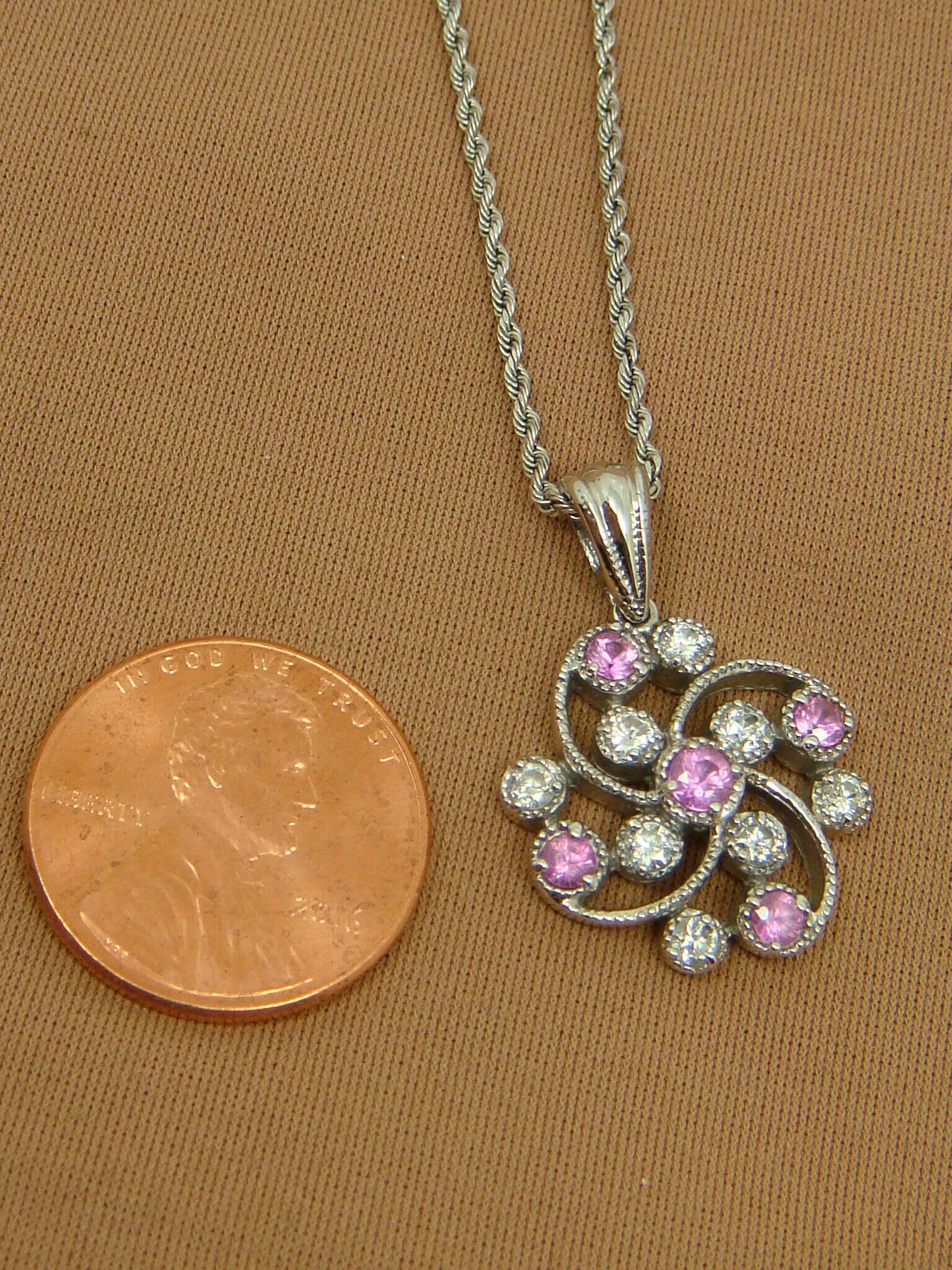 Pink Sapphire Diamond Pinwheel Design Pendant Necklace - Etsy