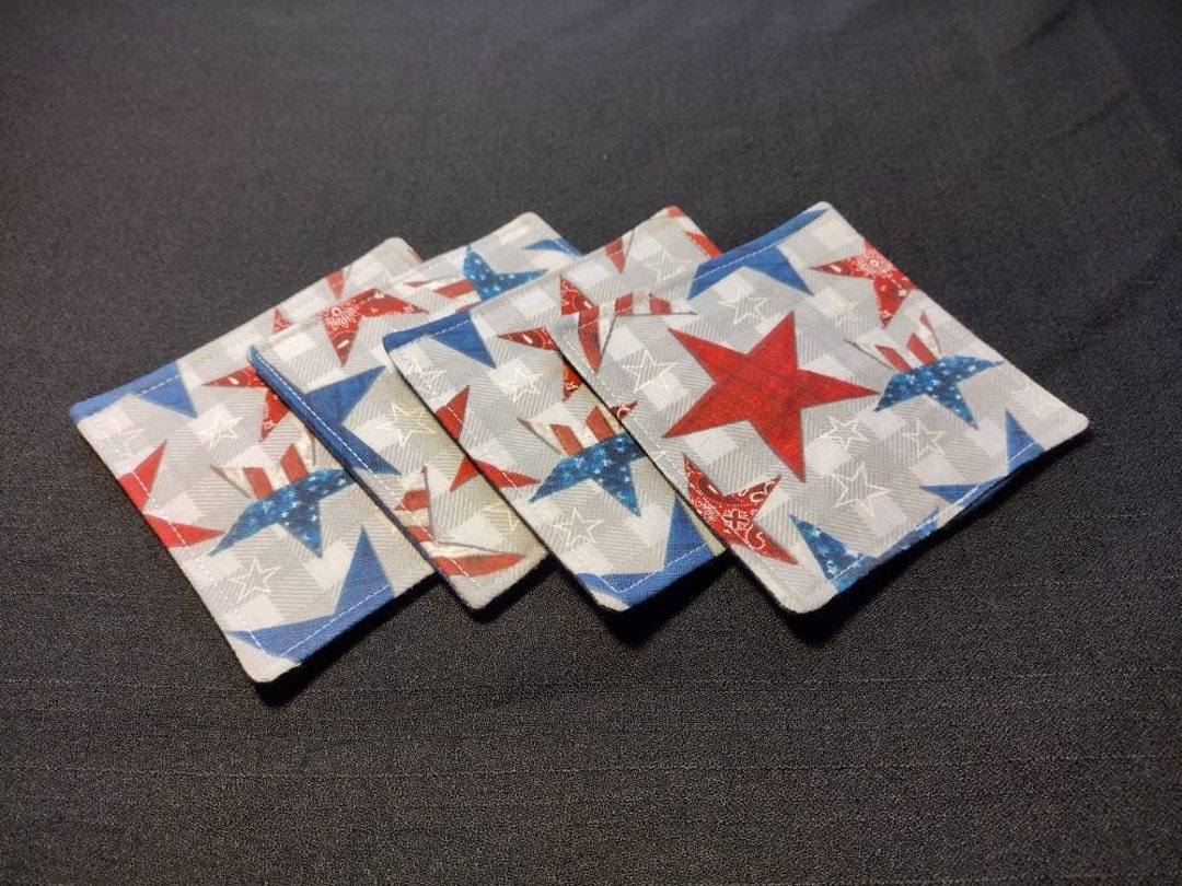 Reversible Patriotic Fabric Coaster Set: Farmhouse Decor - Etsy