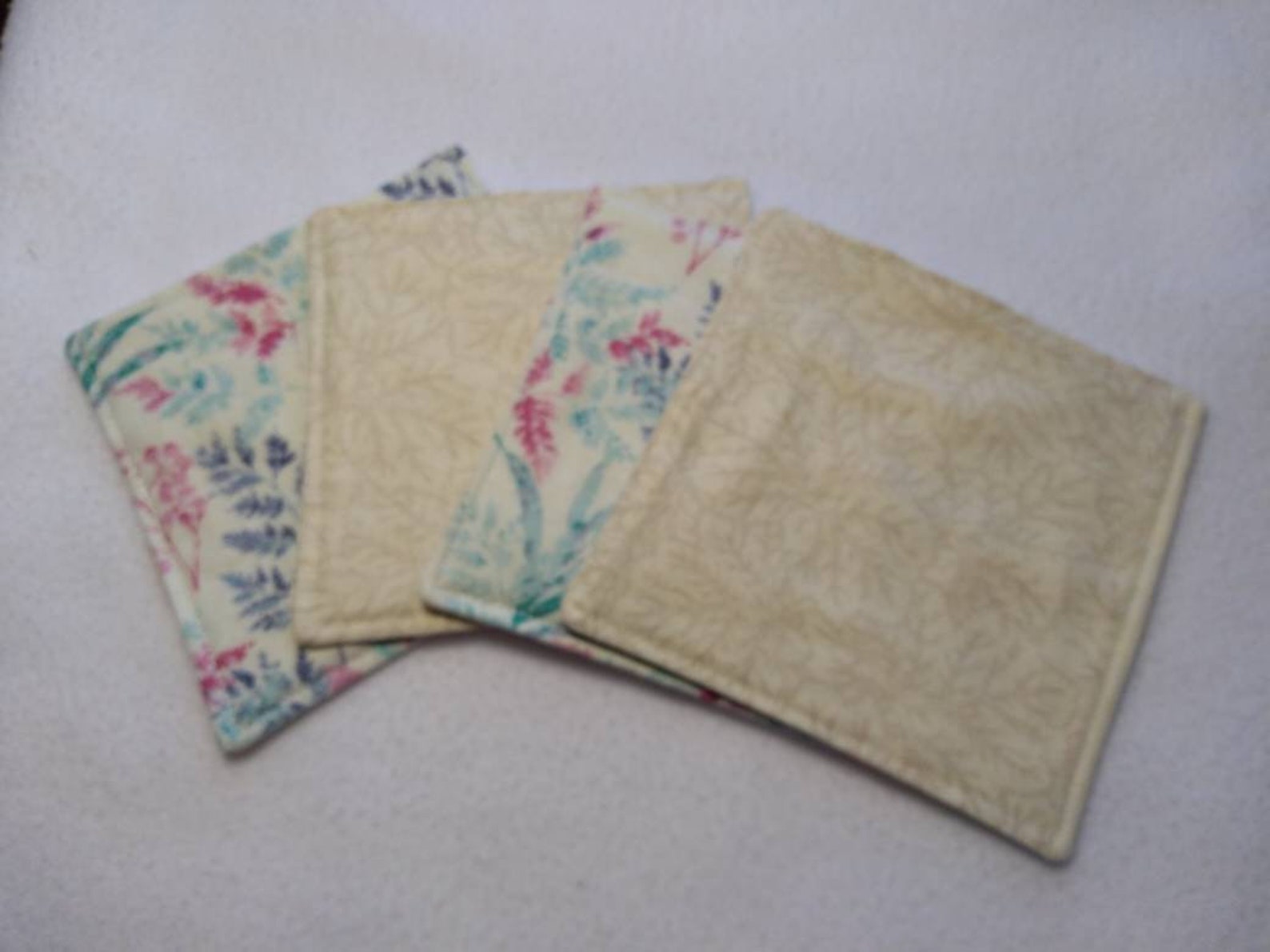 Reversible Floral Fabric Coaster Set: Handmade Farmhouse Decor - Etsy