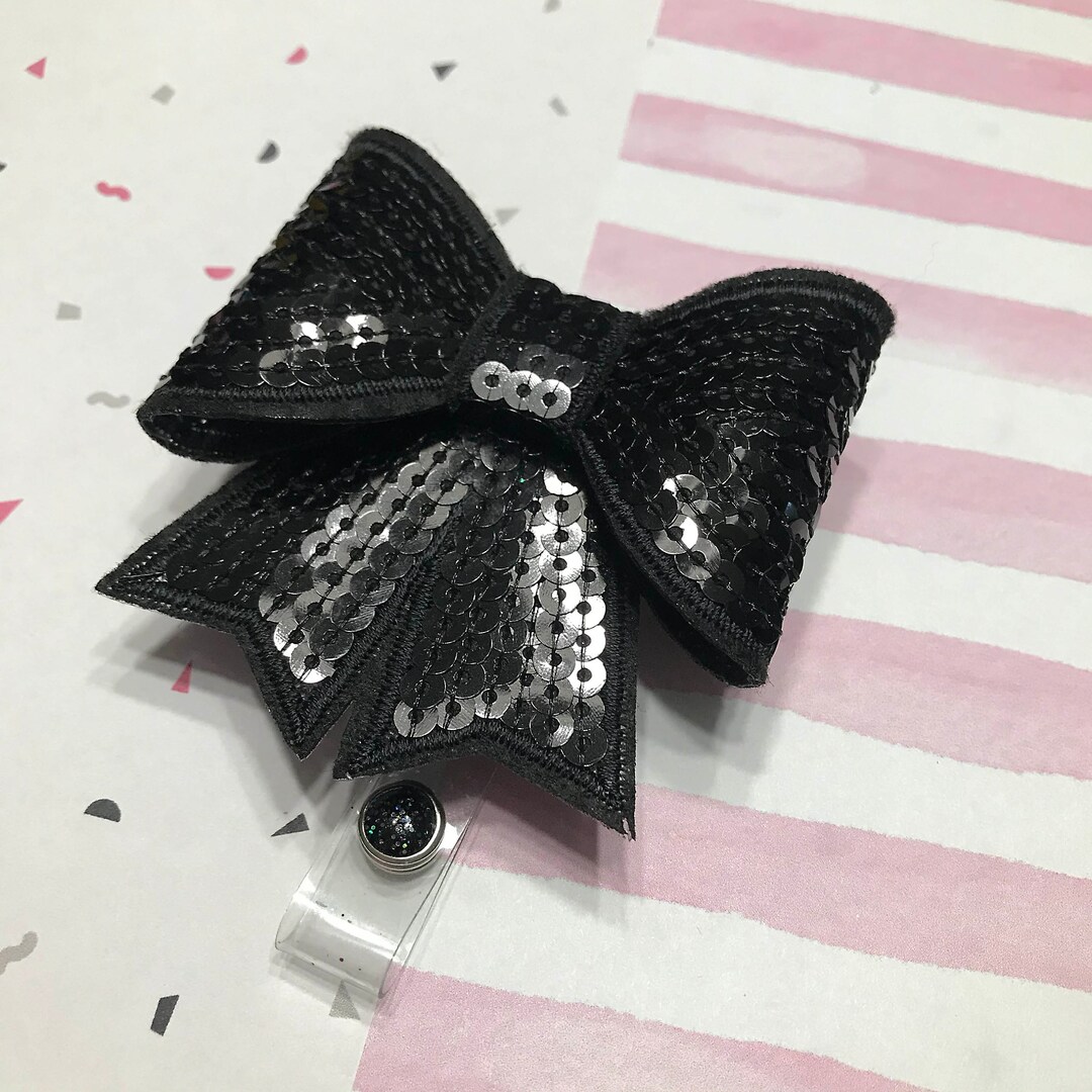 Black Sequin Bow Badge Reel Sequin Bow Badge Reel Lanyards ID - Etsy