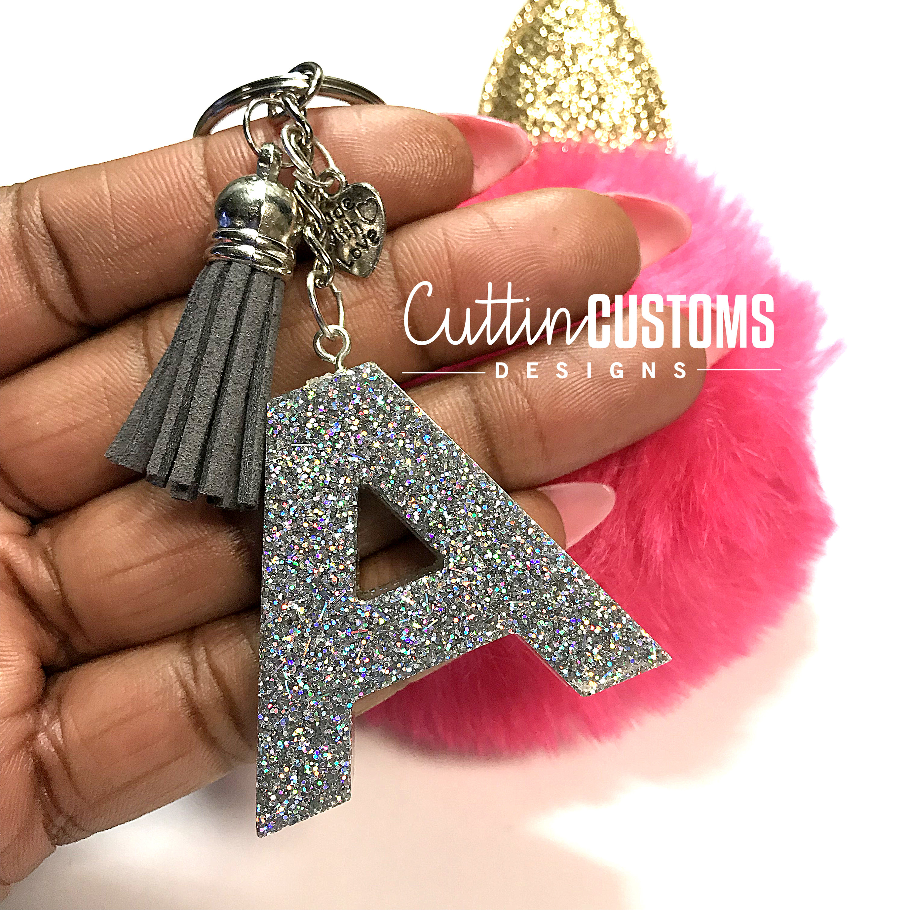 Letter Keychain Initial Keychain Holo Silver keychains | Etsy