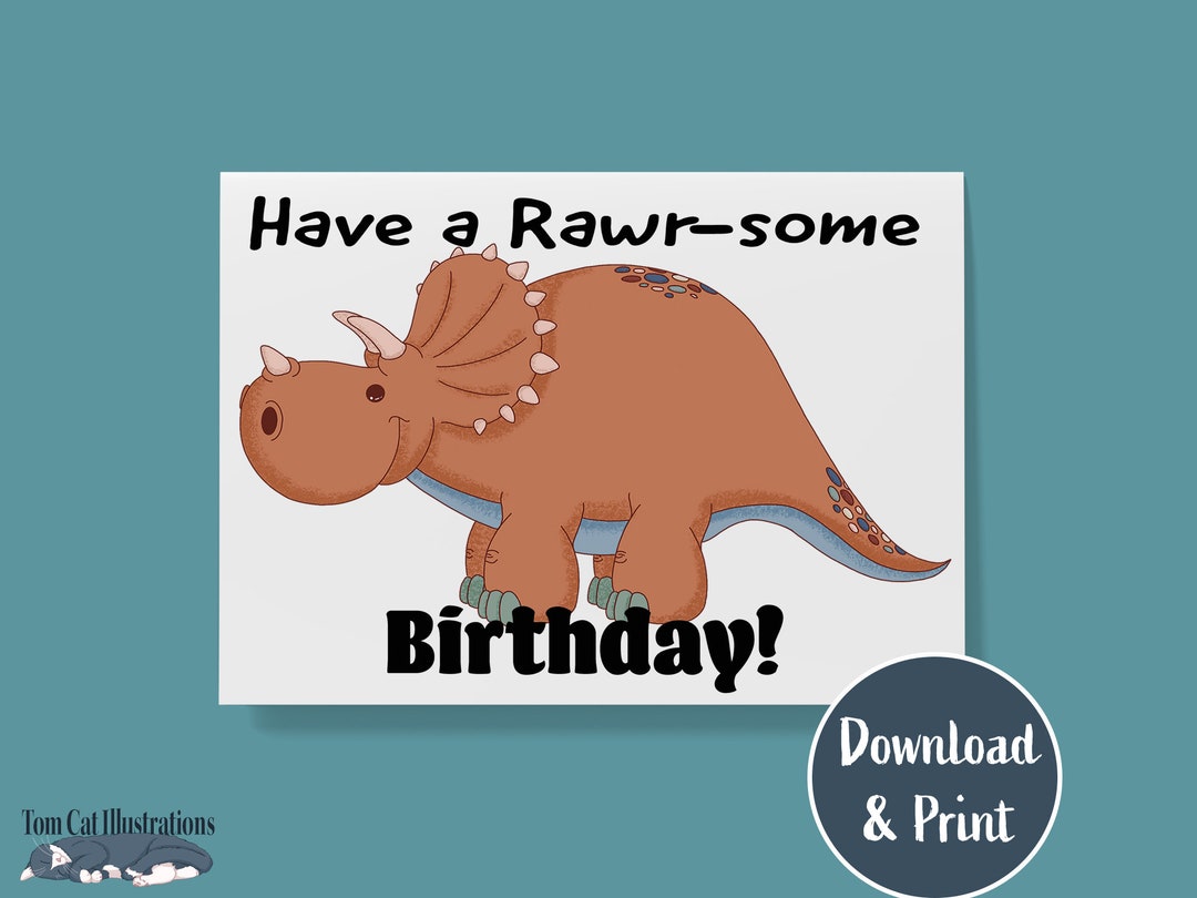 Dinosaur Birthday Printable Card/ Cute Triceratops Blank Greeting Card ...