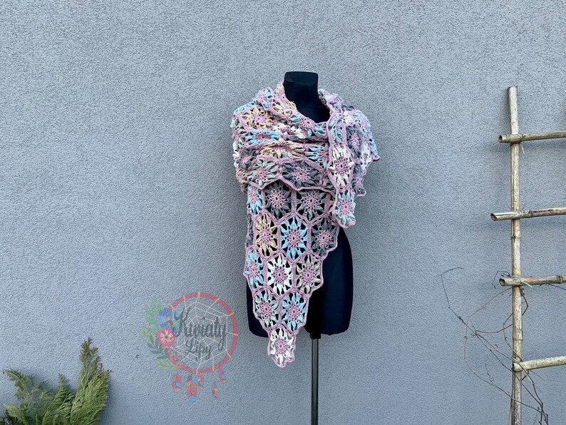 Crochet Shawl, Pastel Colours - Pink, Blue, Grey, Cotton, Oversize ...