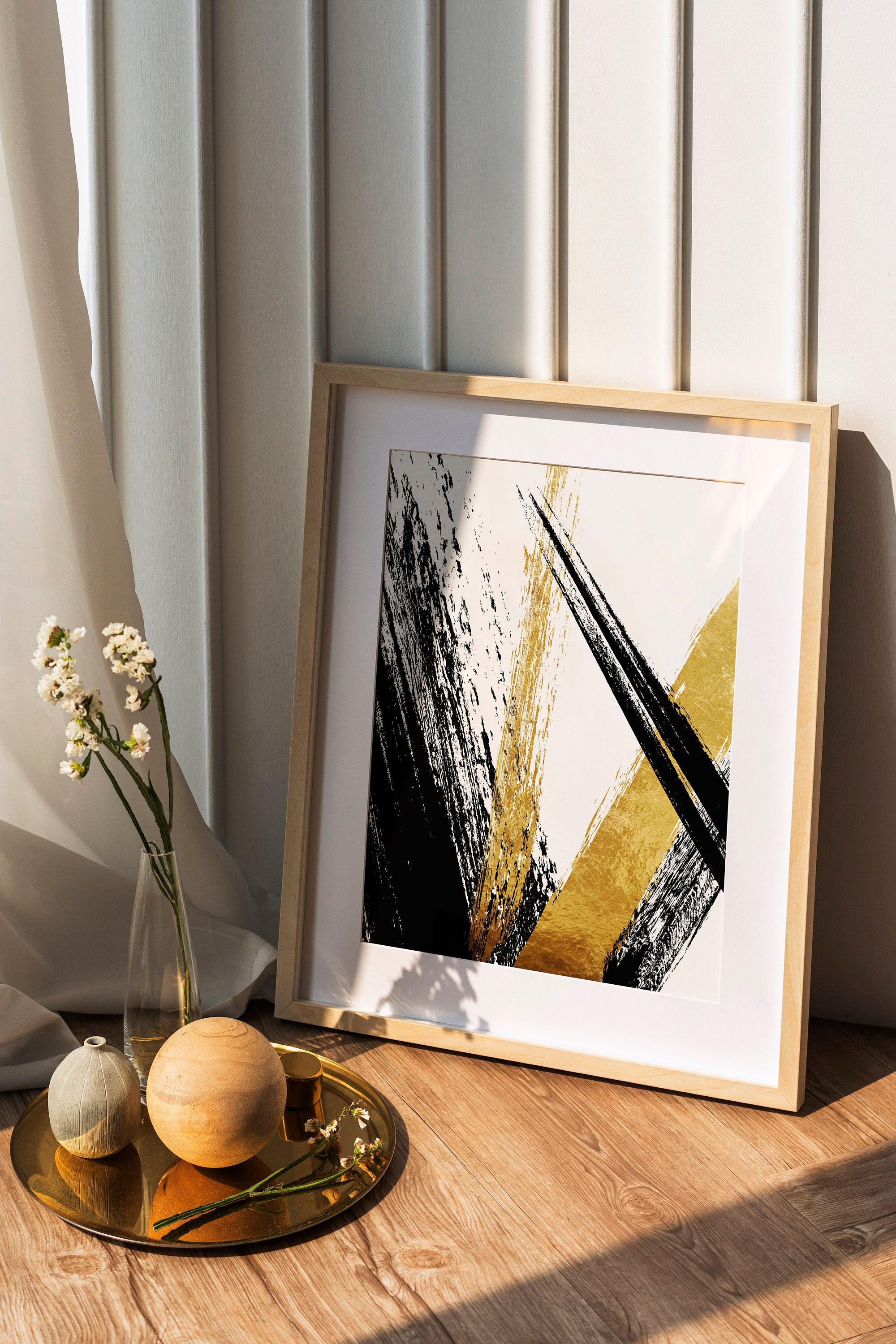 Printable Brush Stroke Abstract Art. Brush Stroke Black and Golden Art ...