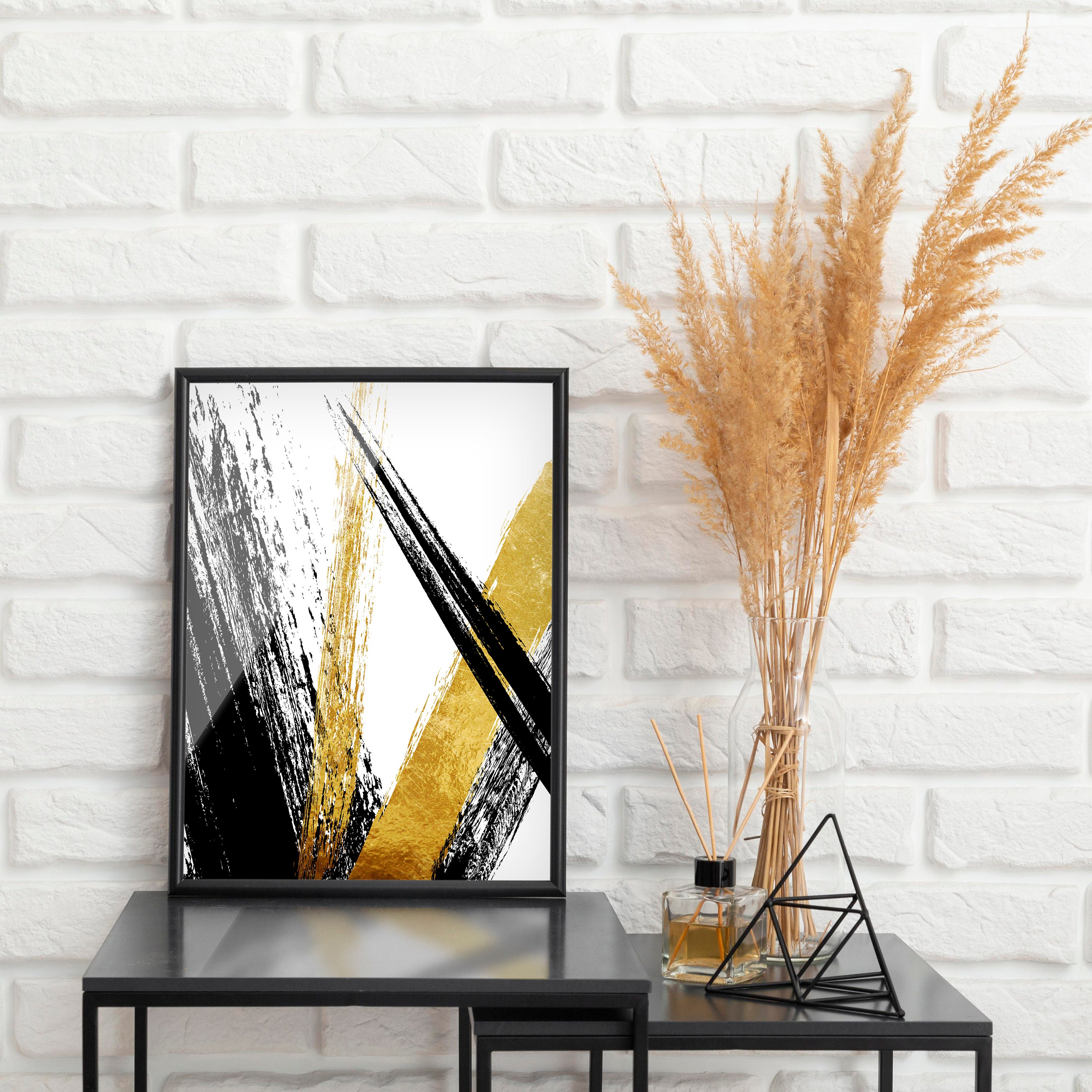 Printable Brush Stroke Abstract Art. Brush Stroke Black and Golden Art ...