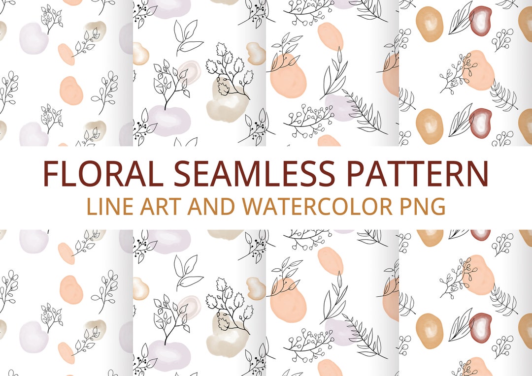 Watercolor Line Art, Watercolor Seamless Pattern, Line Art Seamless ...