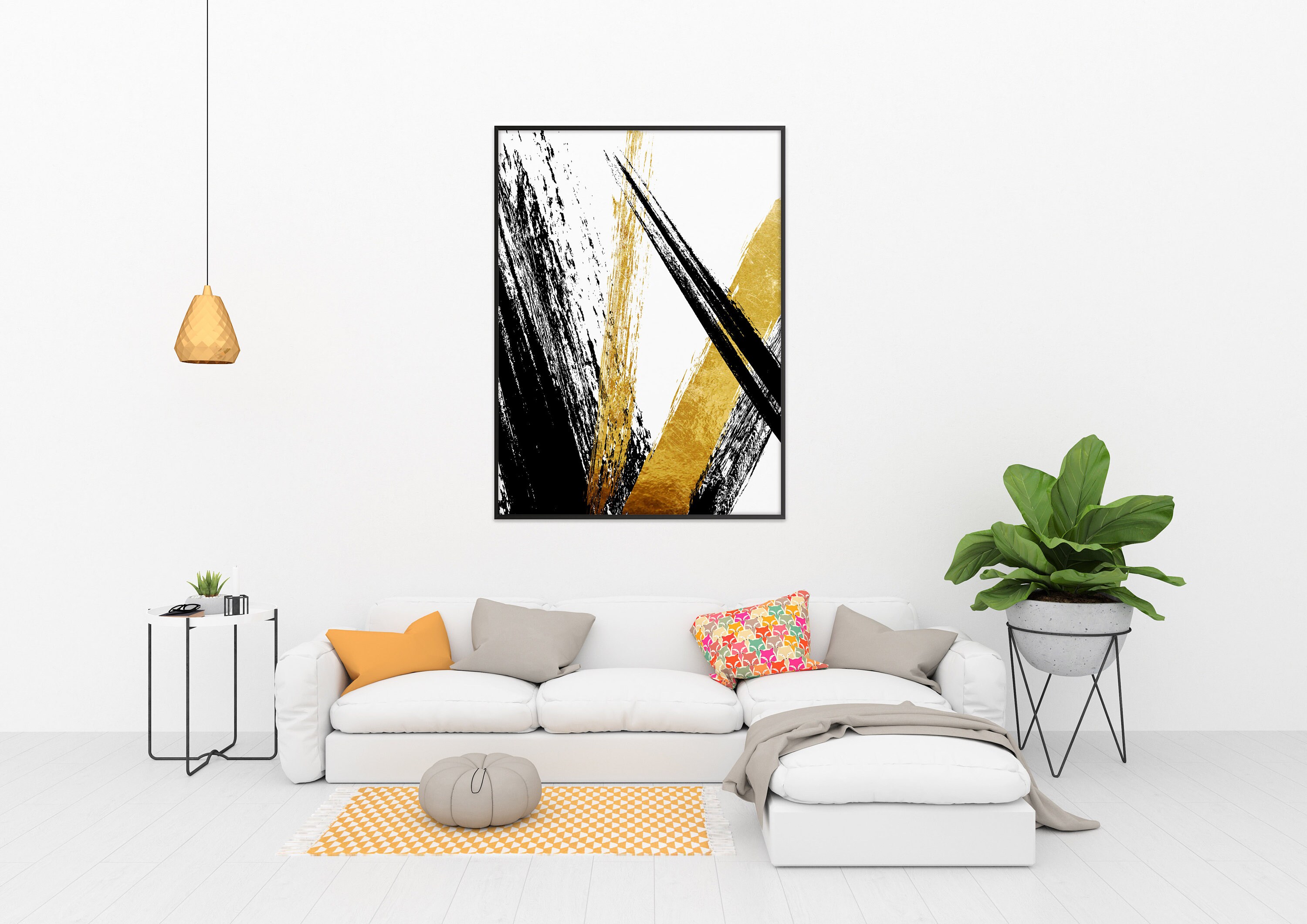 Printable Brush Stroke Abstract Art. Brush Stroke Black and Golden Art ...