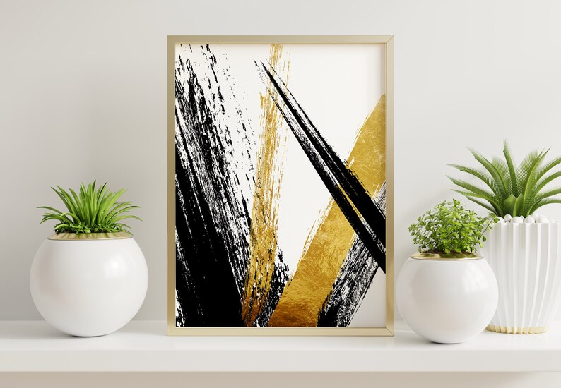 Printable Brush Stroke Abstract Art. Brush Stroke Black and Golden Art ...