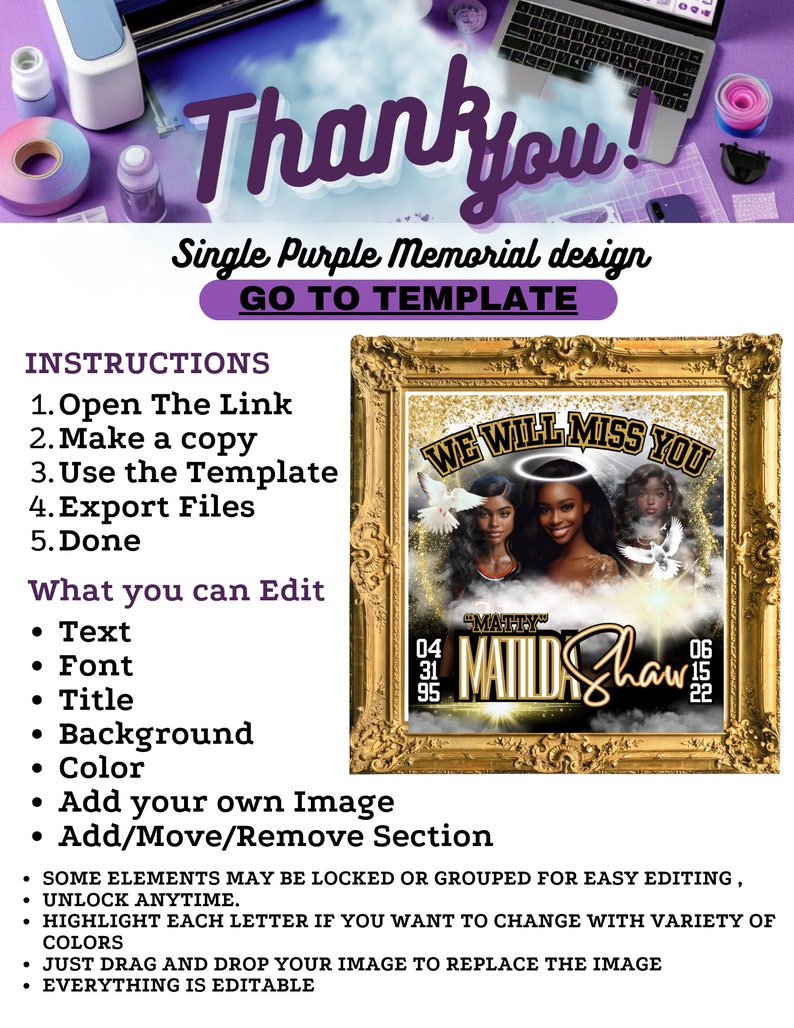 Memorial PNG Template: Black and Gold Heavenly Background (canva) - Etsy